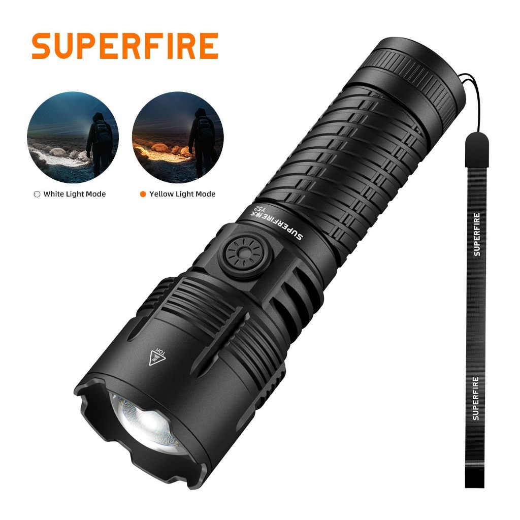 SUPERFIRE Y52 Super Bright Flashlight Zoomable Torch Light Spotlight ...