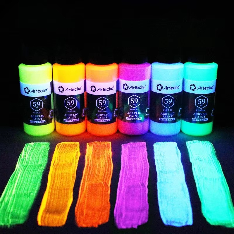 Glow in the Dark Paint Set of 8 Colors 59 ml Acrylic Paint Luminous for ...