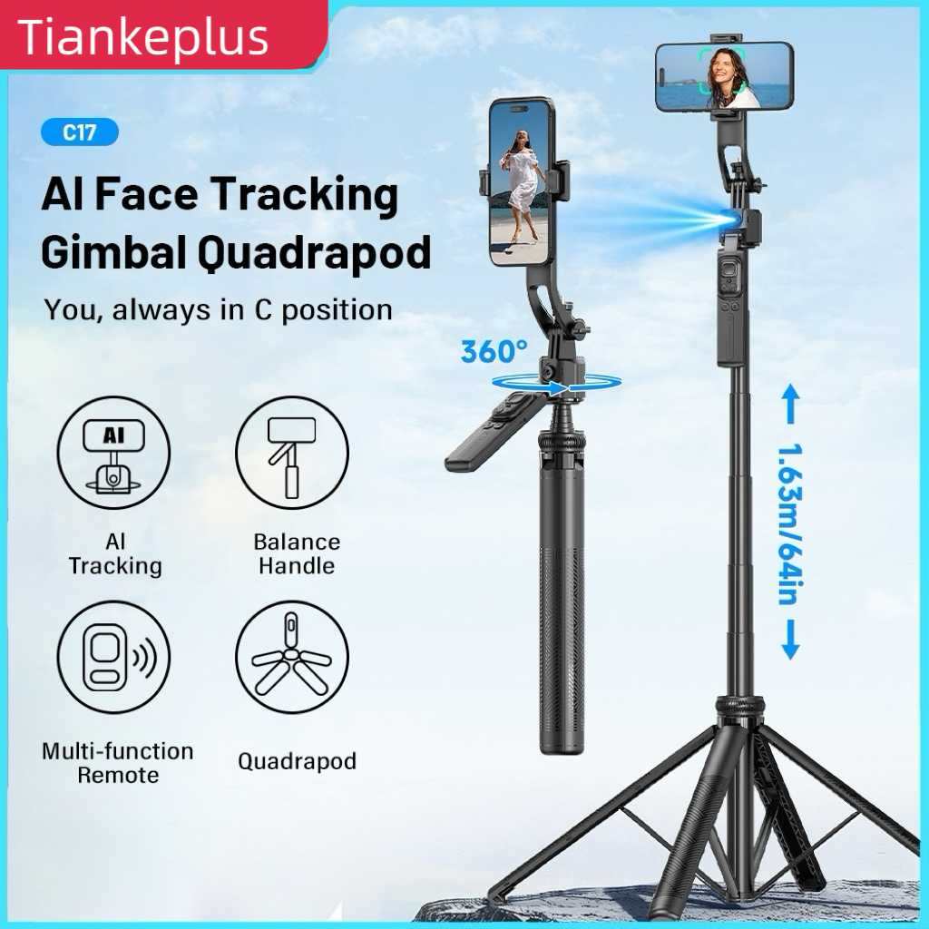 C17 AI Face Tracking Gimbal Phone Portable Selfie Stick 360°rotation ...