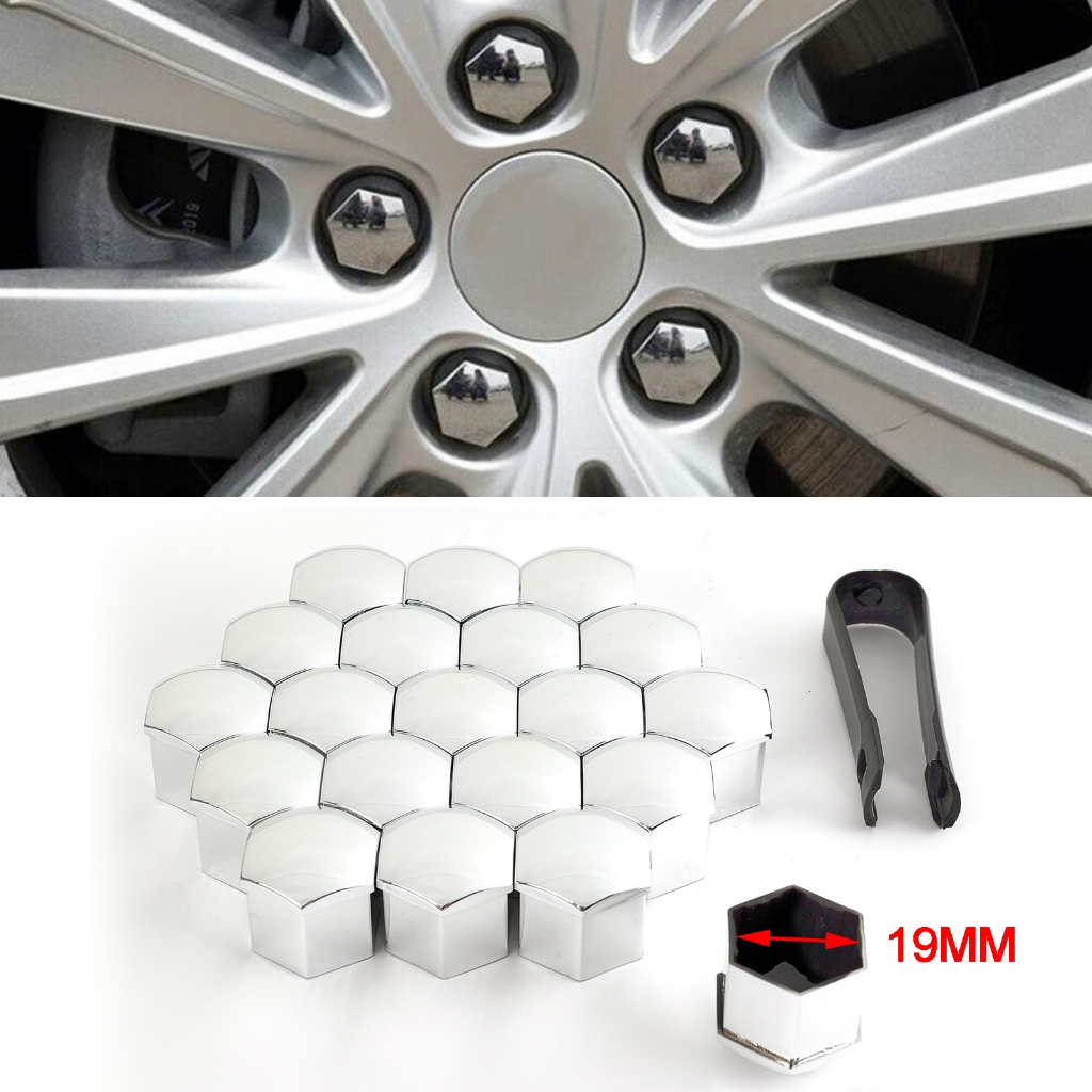 20PCS 19MM Chrome Car Wheel Nut Caps Protector Rustproof Hub Tighten ...