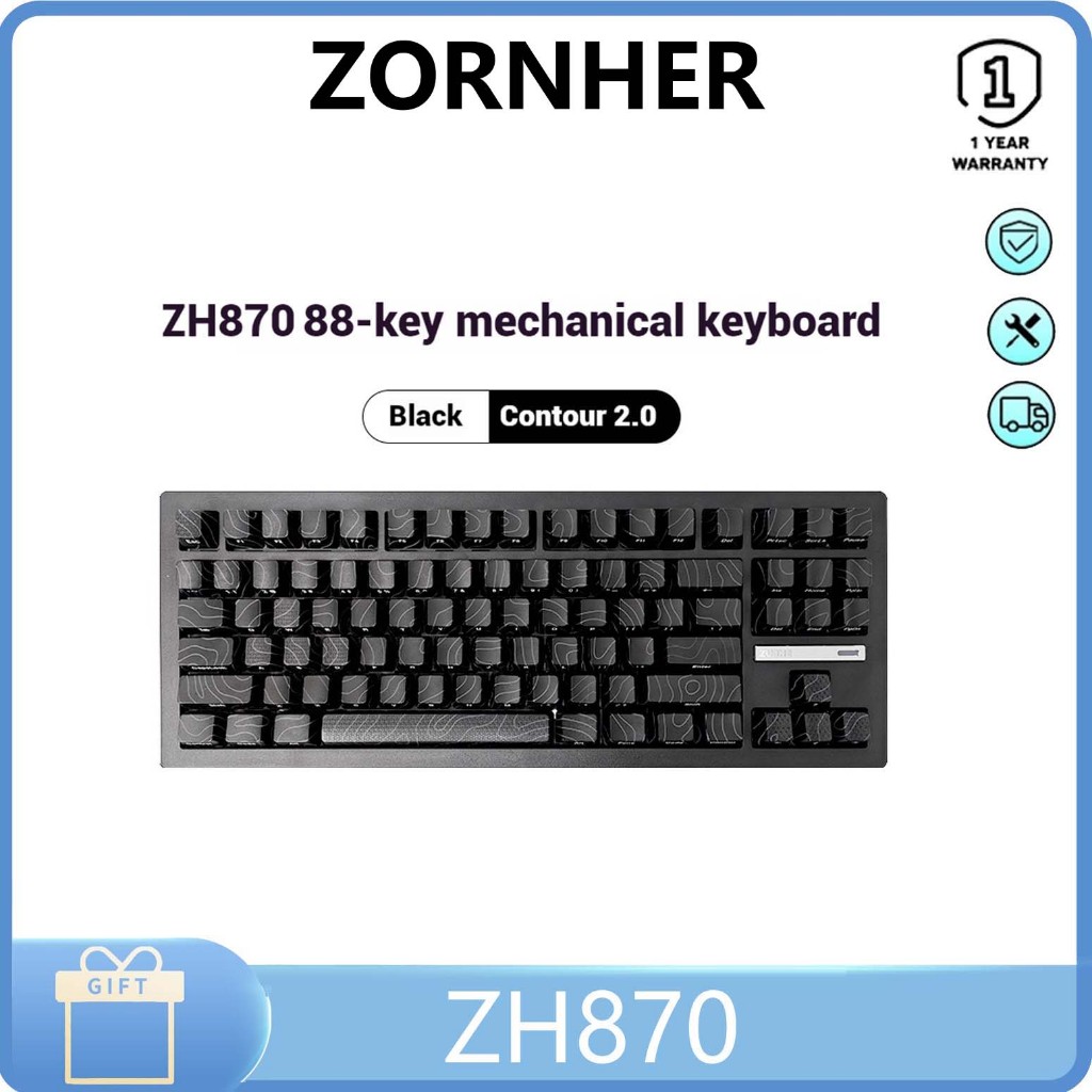 Zornher ZH870 Black Contour 2.0 Mechanical keyboard Wired Wireless ...