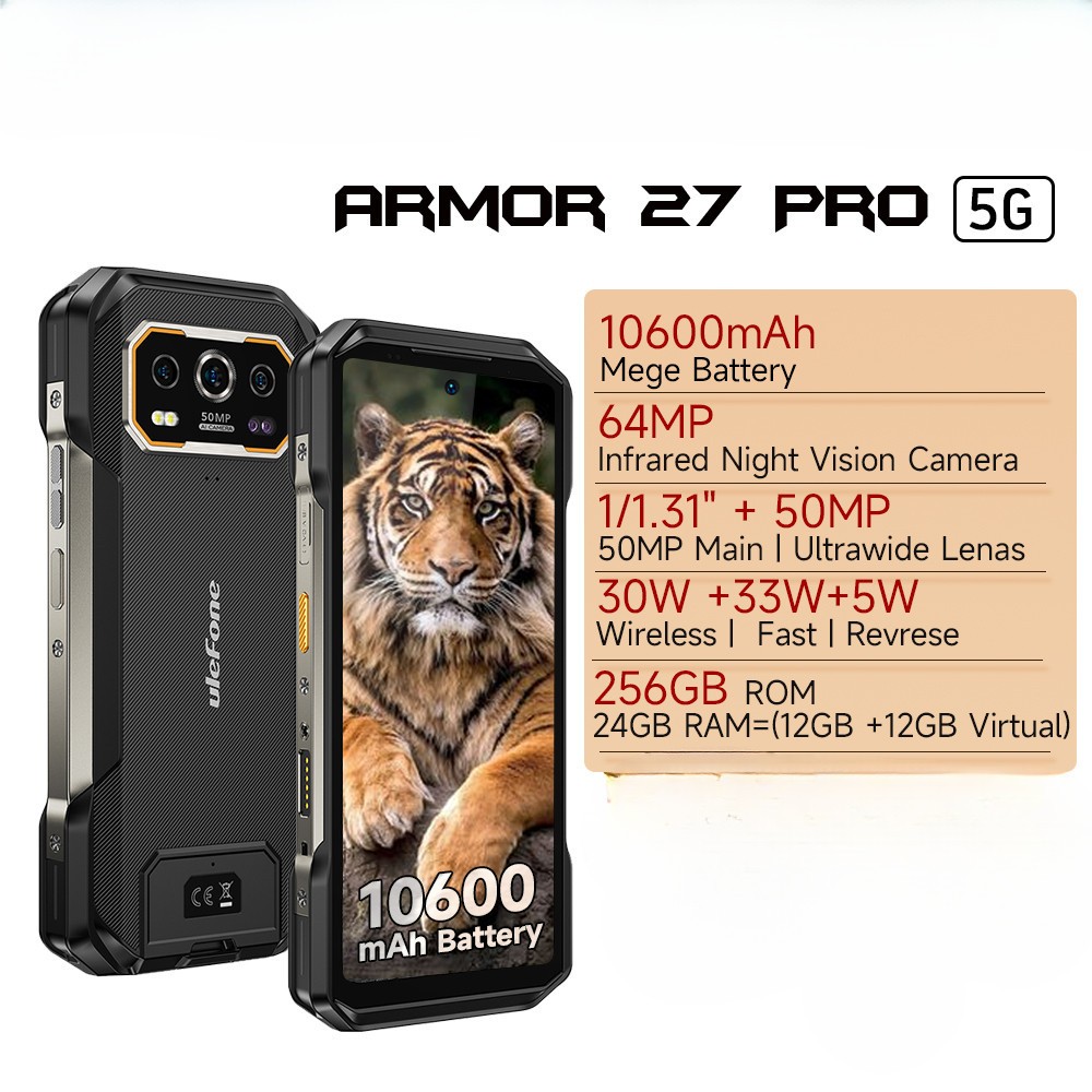 Ulefone Armor 27 Pro 5G Smartphone 10600mAh Android 14 Up to 24GB 256GB ...