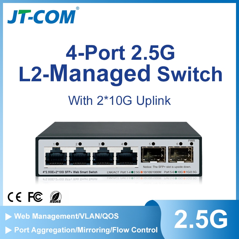 JT-COM 6-Port Smart Managed Switch 2 10G SFP+Slot And 4 2.5Gbps RJ45 ...