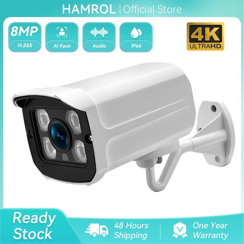 Hamrol Full HD 4K 8MP AI Face Detection 48V POE IP Camera 5MP 4MP ...