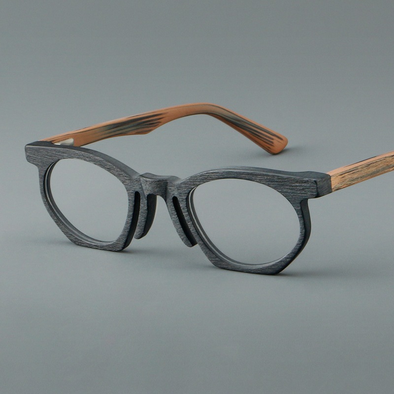 Imitation Wood Grain Acetate Glasses Frame Men Women Vintage Small Oval ...