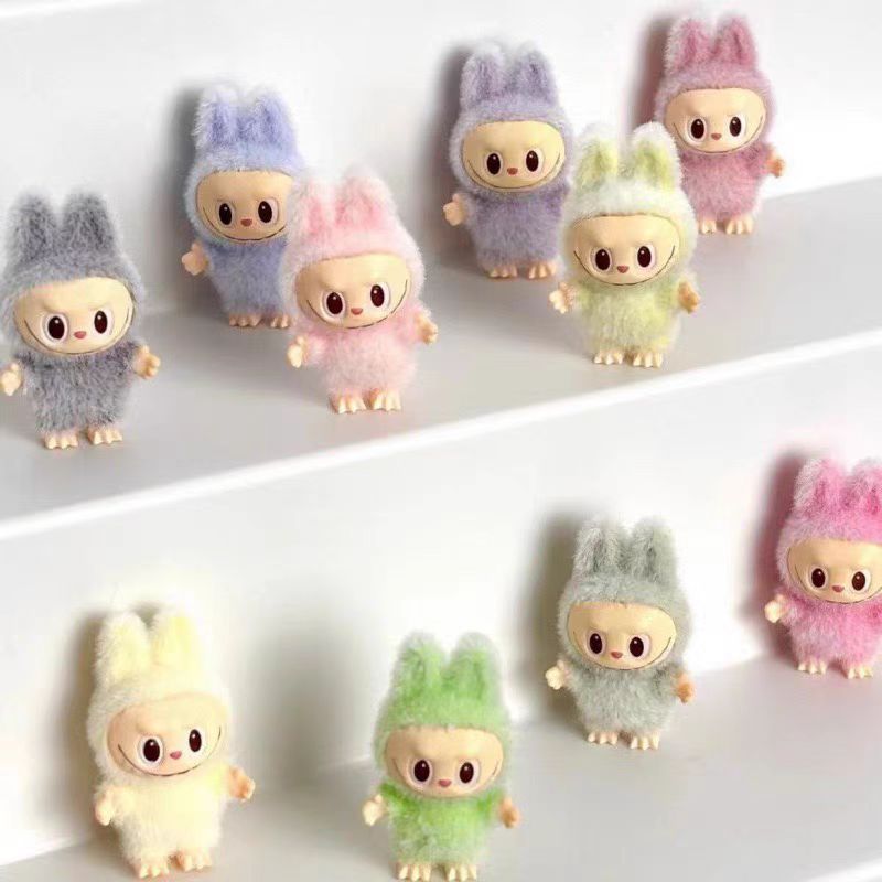 Mini flocking Pop Mart Labubu plush figurine Cute granule ornament and ...