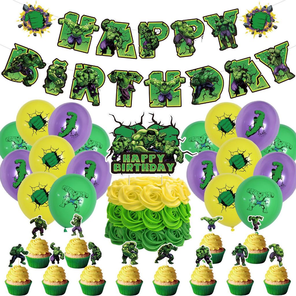 Marvel Anime Hulk Birthday Party Decoration Set Include Banner Cake ...