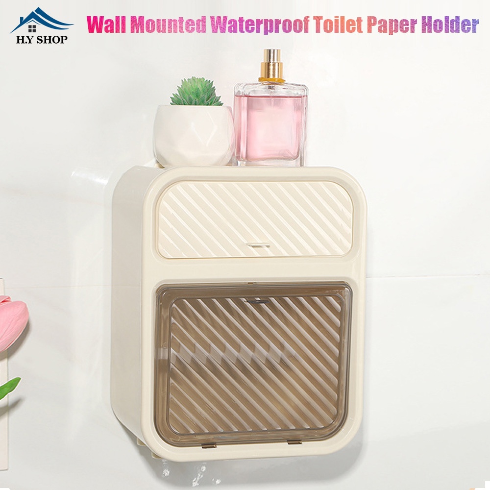 Wall Mounted Waterproof Toilet Paper Holder Bathroom Tissue Box Wall ...