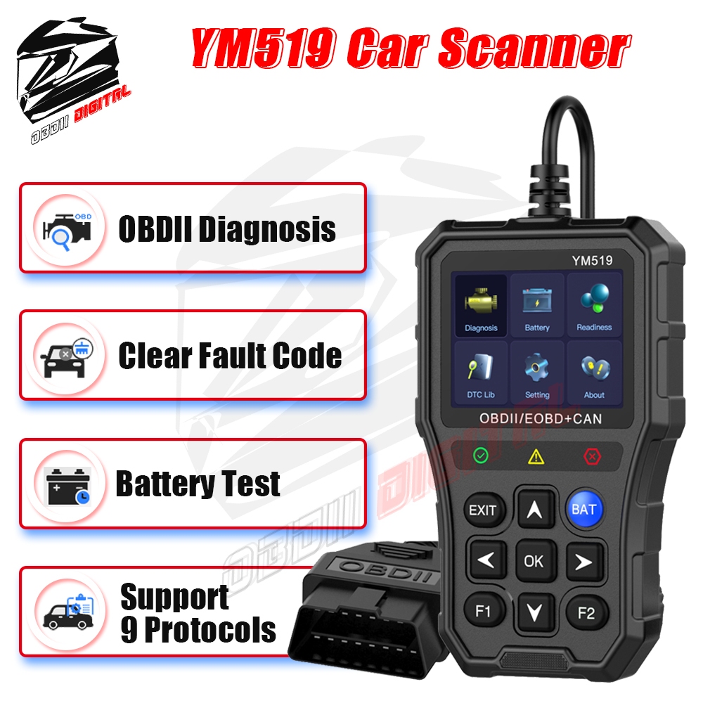 YM519 OBD2 12V Car Diagnostic Scanner Engine Test Battery Test Fault ...