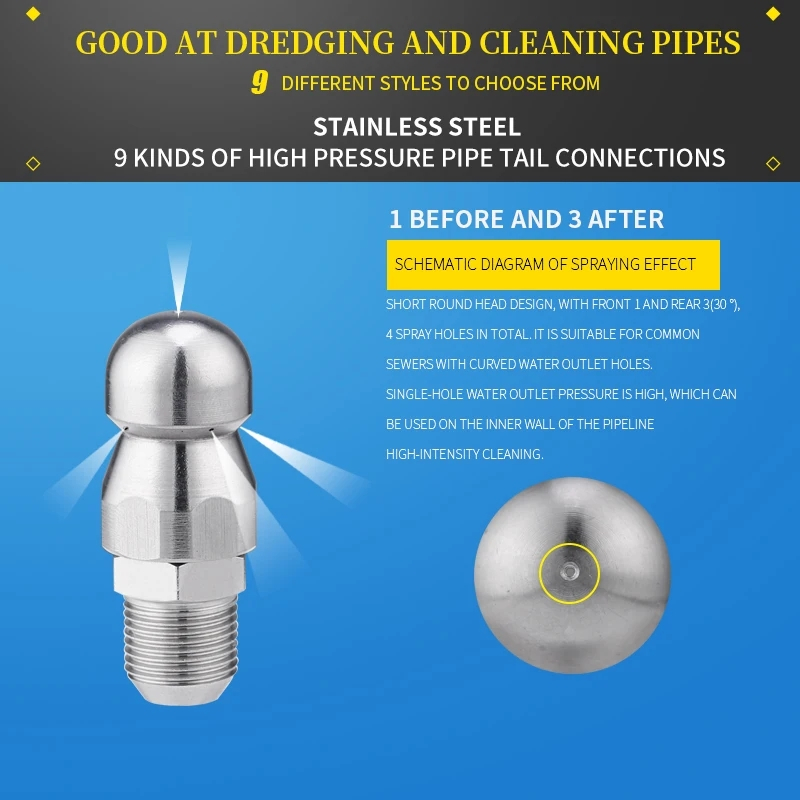 Sewer Jetter Nozzle Kit For Pressure Washer Stainless Steel Fixed ...