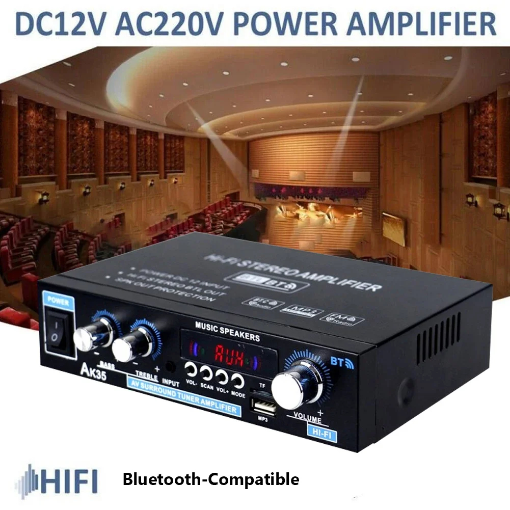 Home Power Amplifier CH 2.0 Bluetooth Bass Amp AK35 HIFI Digital Audio ...