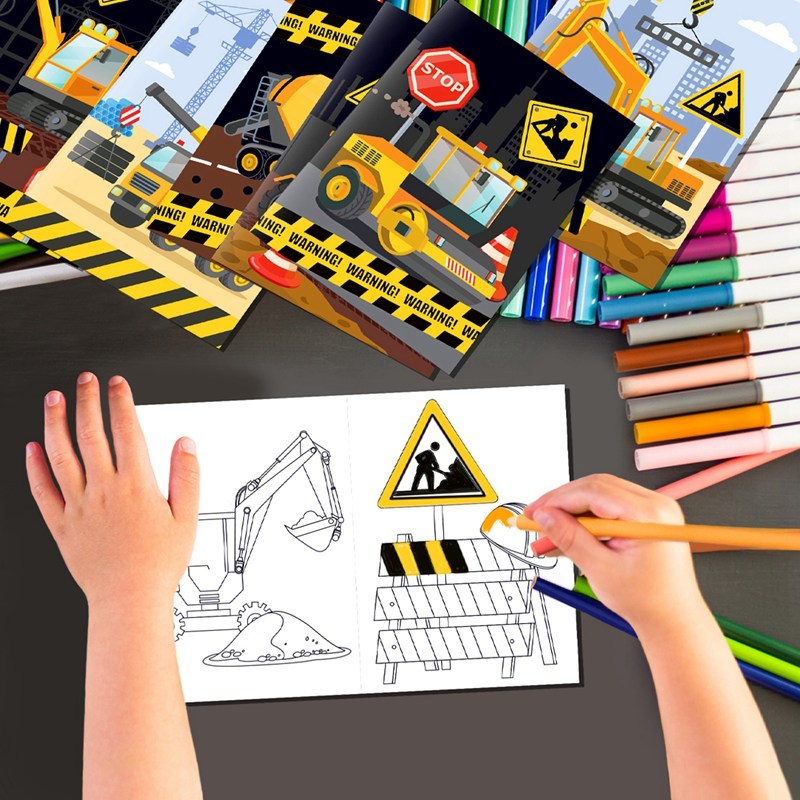 6PCS Engineering Vehicle Coloring Book Mixed Truck Construction Theme ...