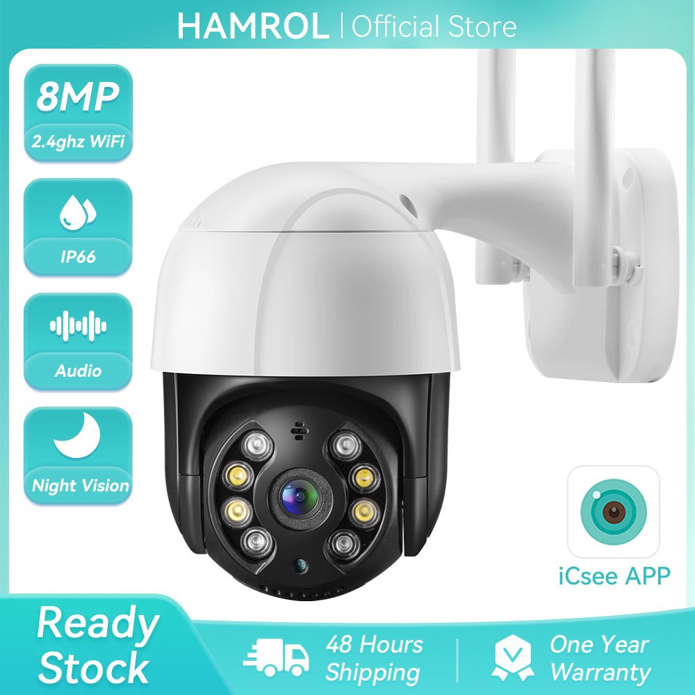 Hamrol 8MP PTZ WIFI IP Camera Outdoor Waterproof Full Color Night ...