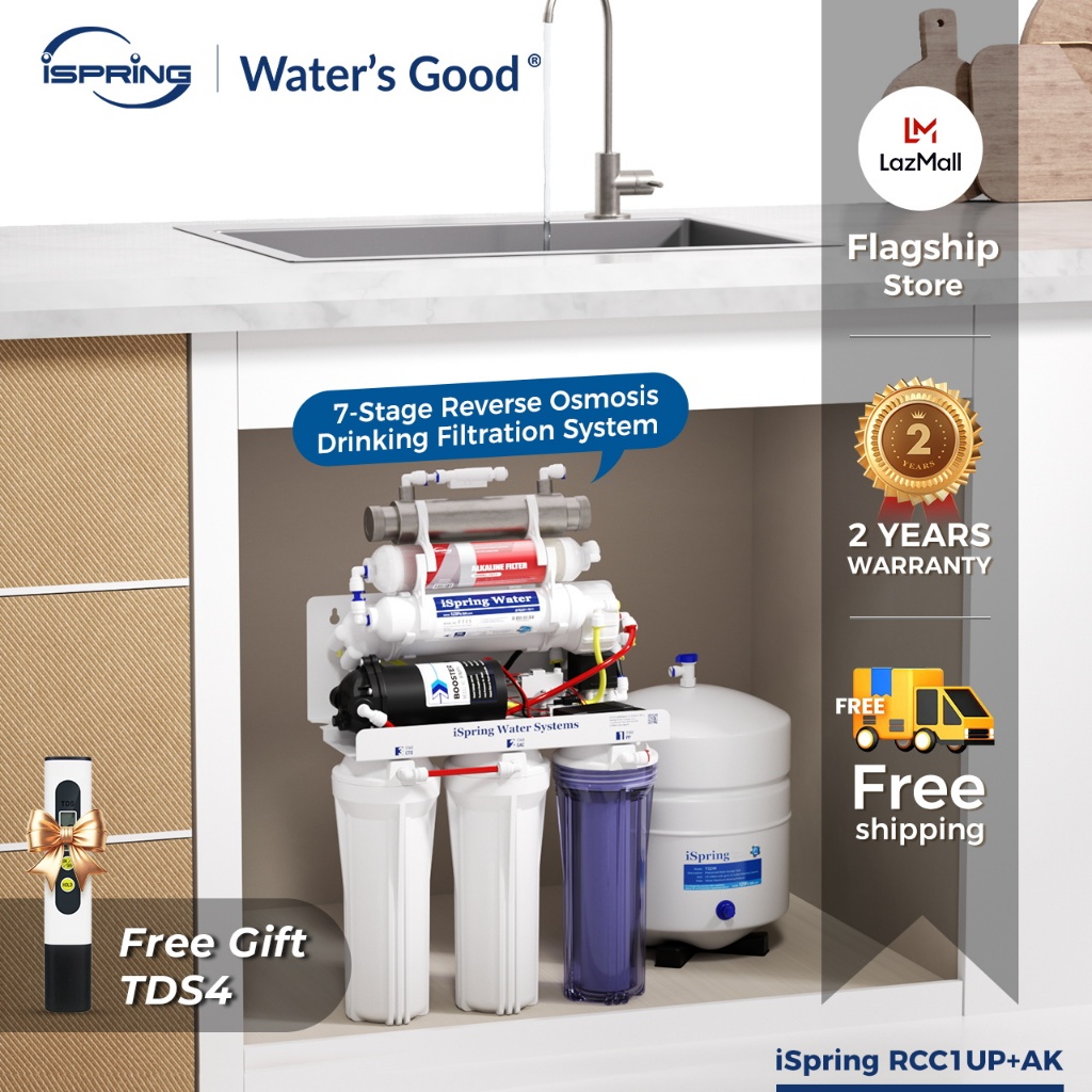 iSpring RCC1UP-AK Drinking Filtration System 100GPD Under Sink 7-Stage ...