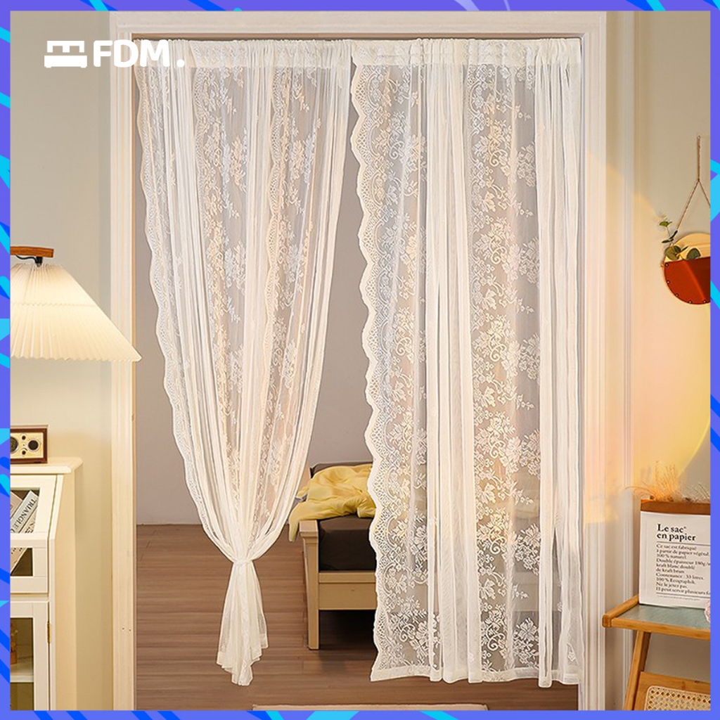 FDM Lace Window Rod Curtain Privacy Door Curtain Washable Jacquard Home ...