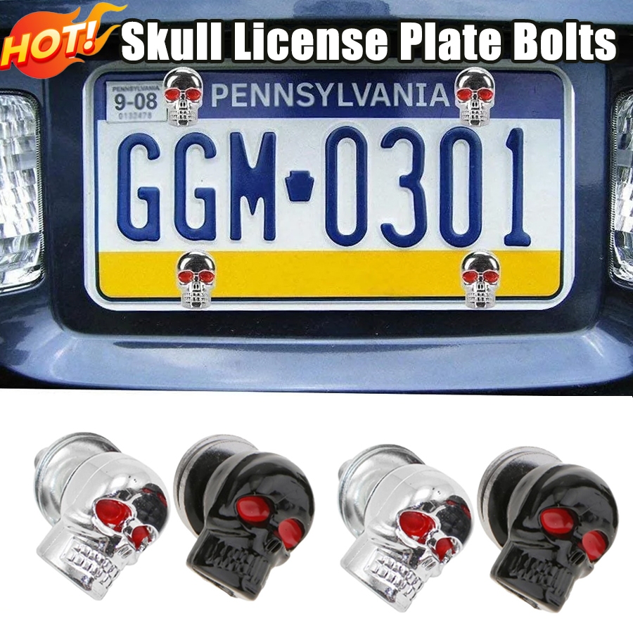 Skull License Plate Bolts Bike Number Plate Frame With 3d Skull Red Eye ...