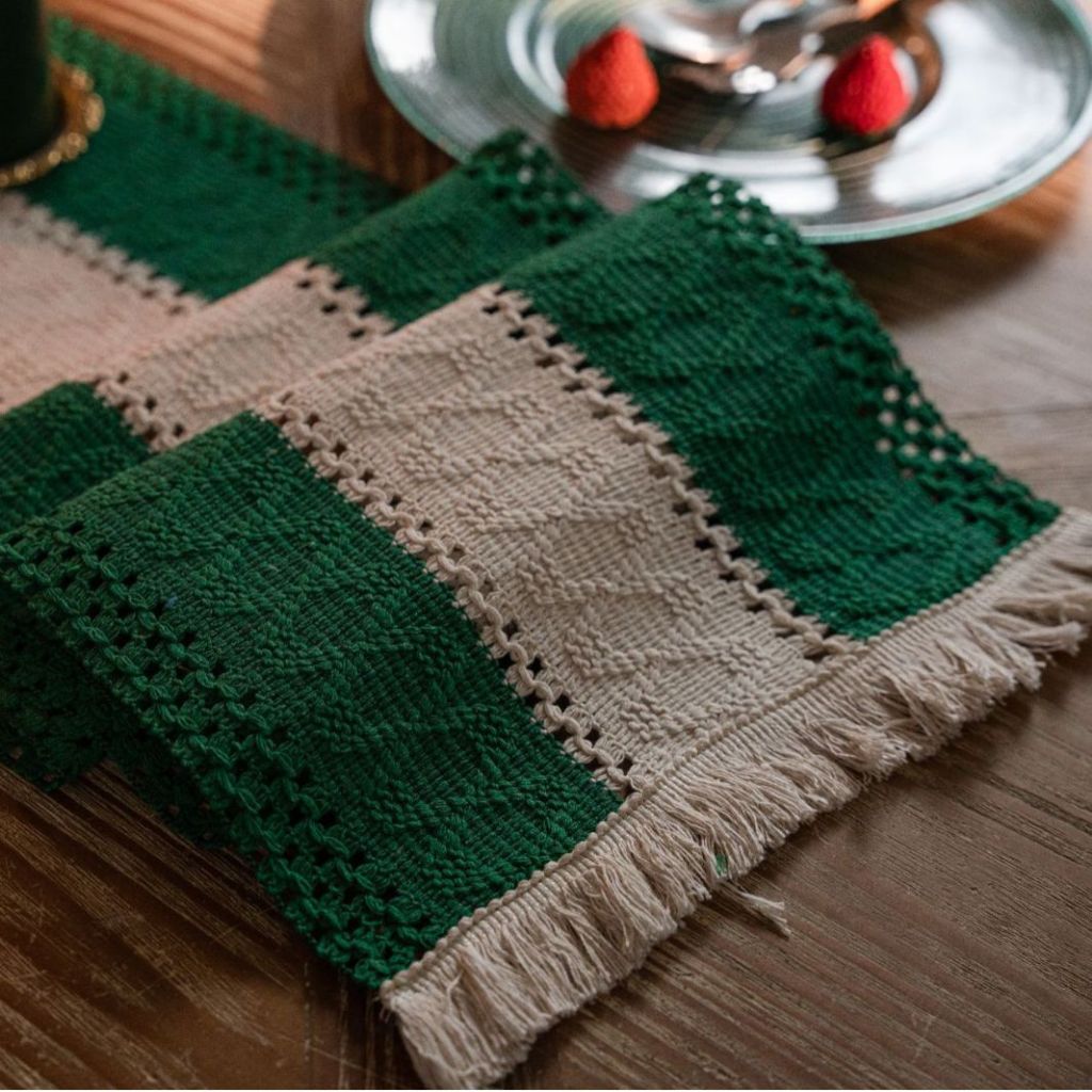 Ready Stock Xmas Green Table Runner with Tassel Long Table Cloth Tea ...
