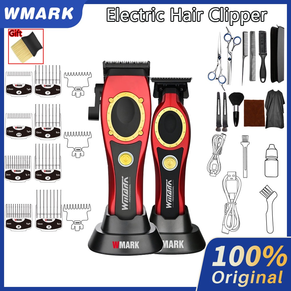 Wmark Professional Hair Clipper Set Electric Cordless Barber High Power ...