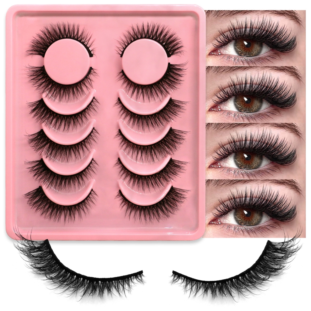 GROINNEYA 6 Pairs Eyelashes Cat Eye Lashes Manga Lashes Natural Long ...