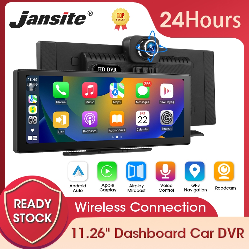 Jansite 11.26 inch Car DVR 4K Android Auto Voice Control GPSWiFi Dual ...