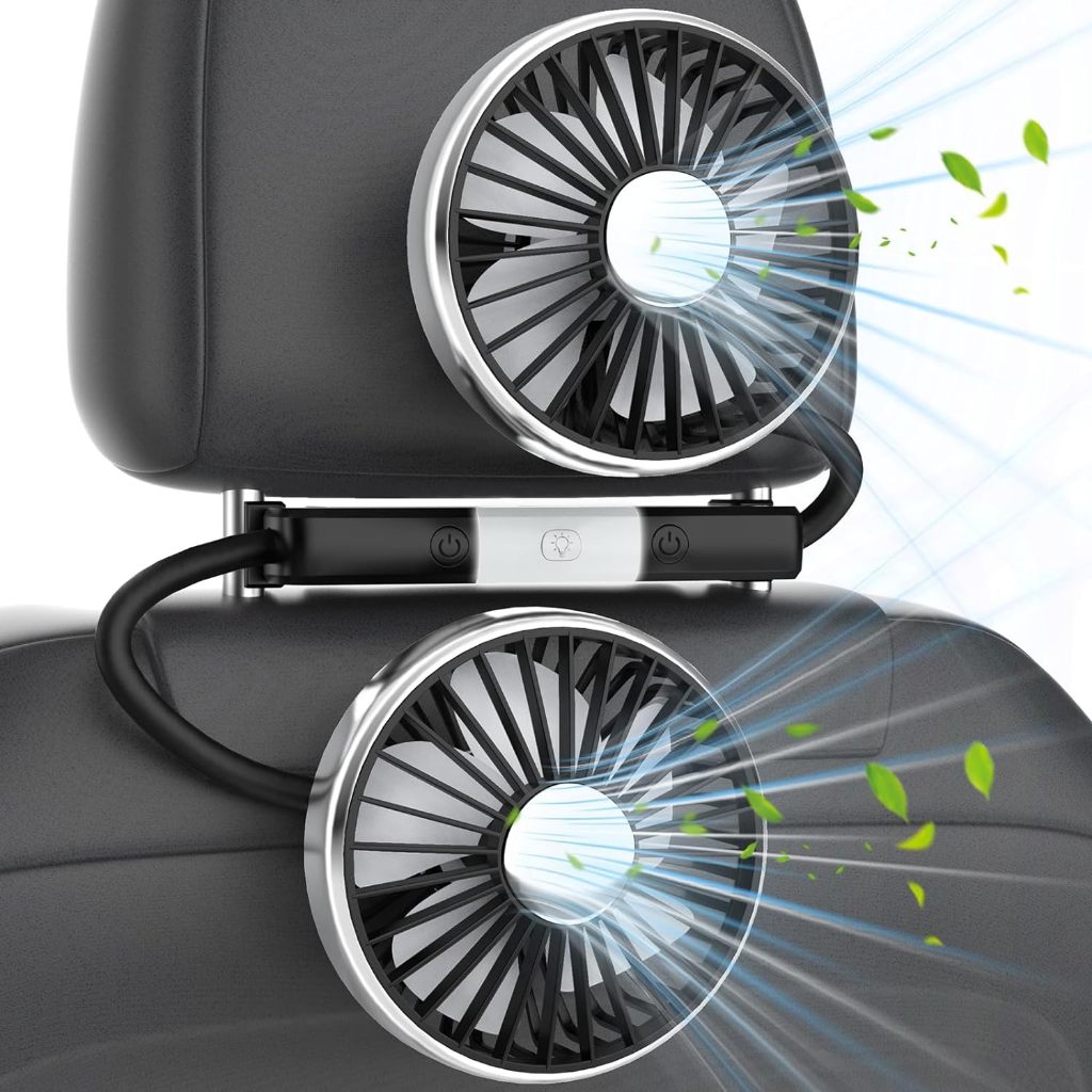 SEAMETAL Dual Head Car Fans Headrest Car 3 Gears 360 Degree Rotation ...
