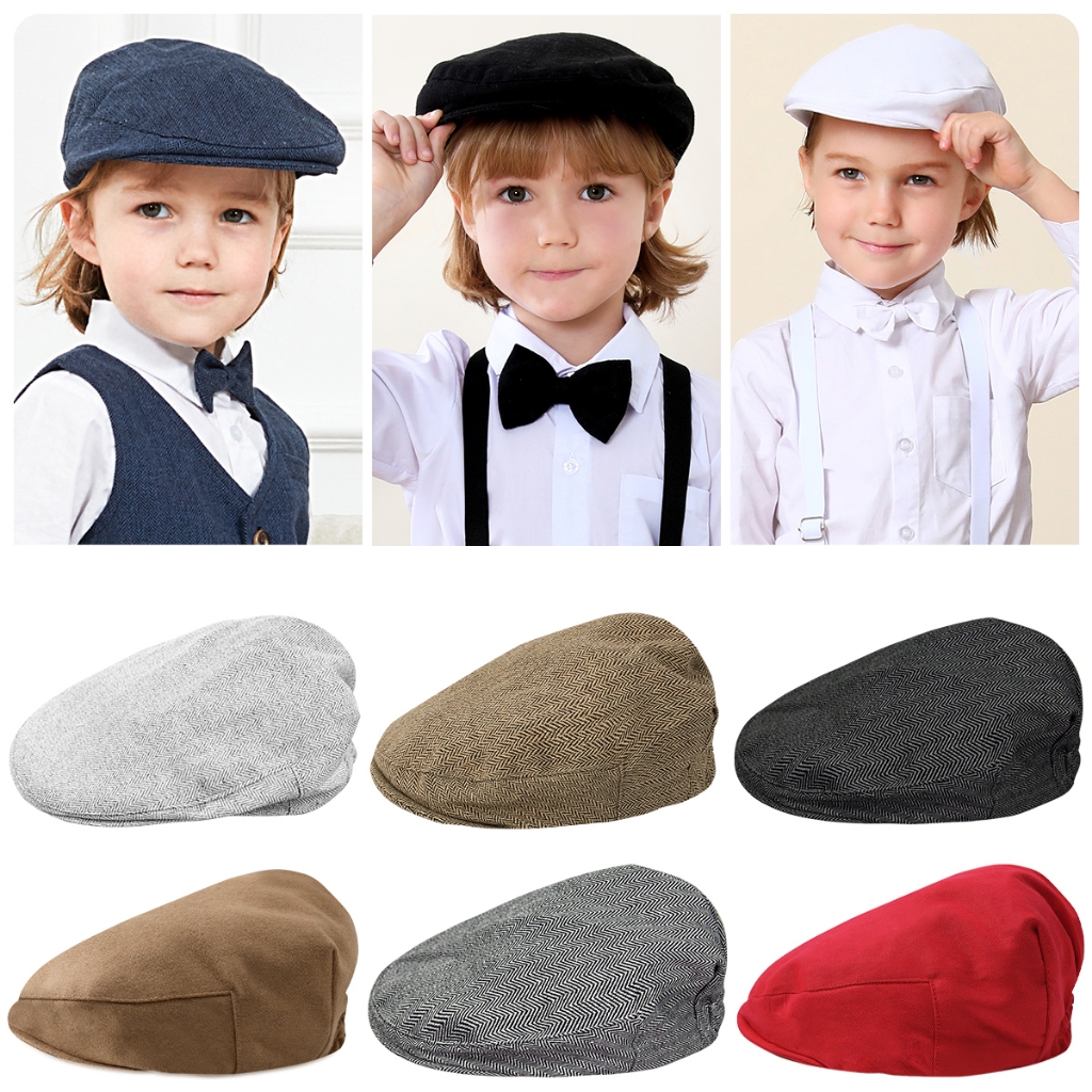 Hat for Kids Retro Beret Cap Toddler Herringbone Flat Painter Sumbrero ...