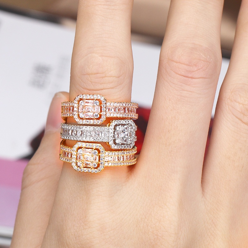 Luxury Big Rings Cubic Zirconia Micro Pave Setting Multi-Layered Full ...
