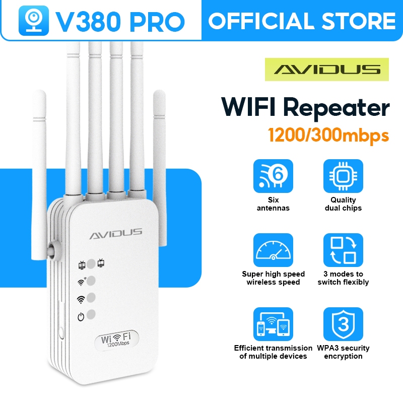 V380 PRO X AVUDUS 1200Mbps Wifi Repeater Wi-Fi 6 Dual Band Range ...