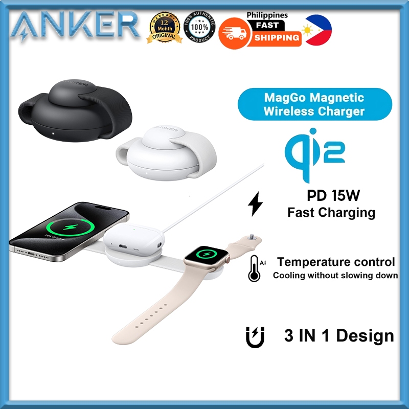 Anker MagGo UFO 3-in-1 Charger Qi2 15W Magnetic Wireless Charger ...