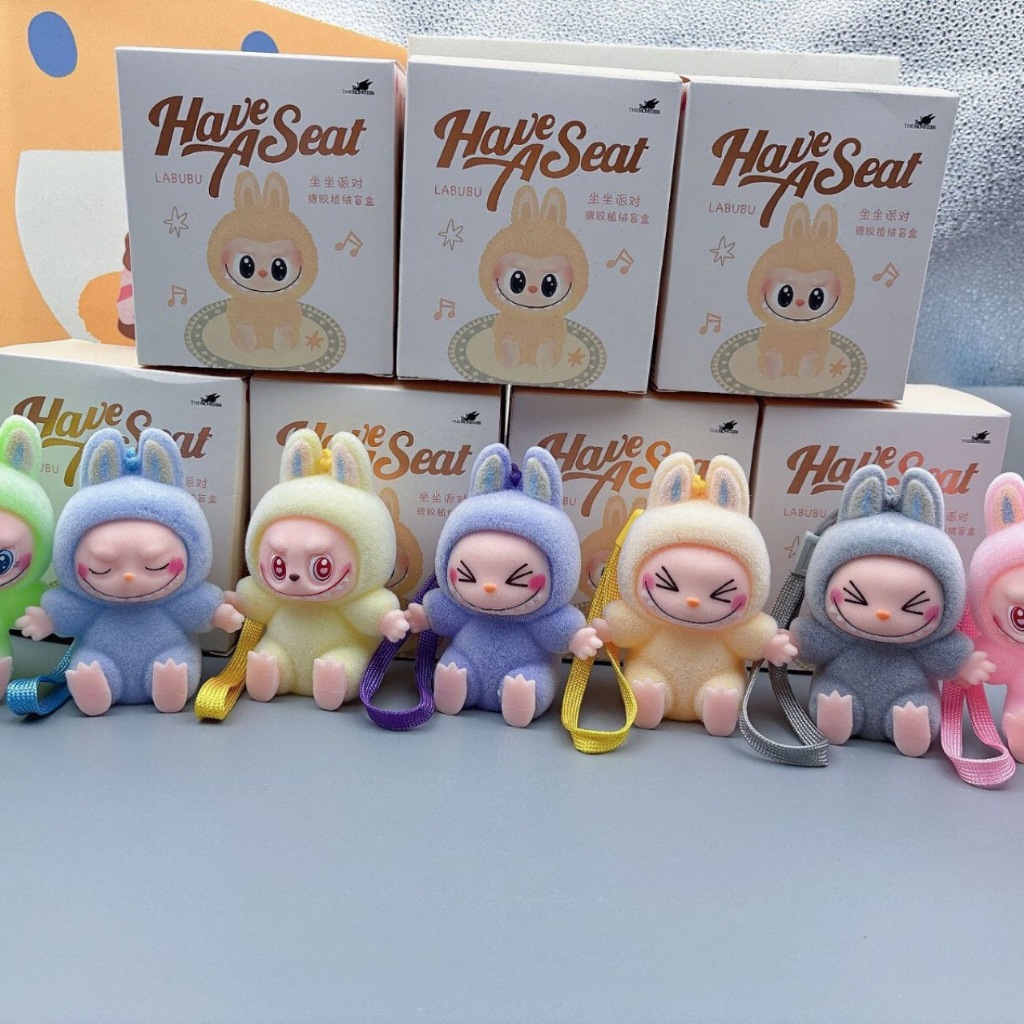 LABUBU second generation sit and sit party series flocking, macaron toy ...