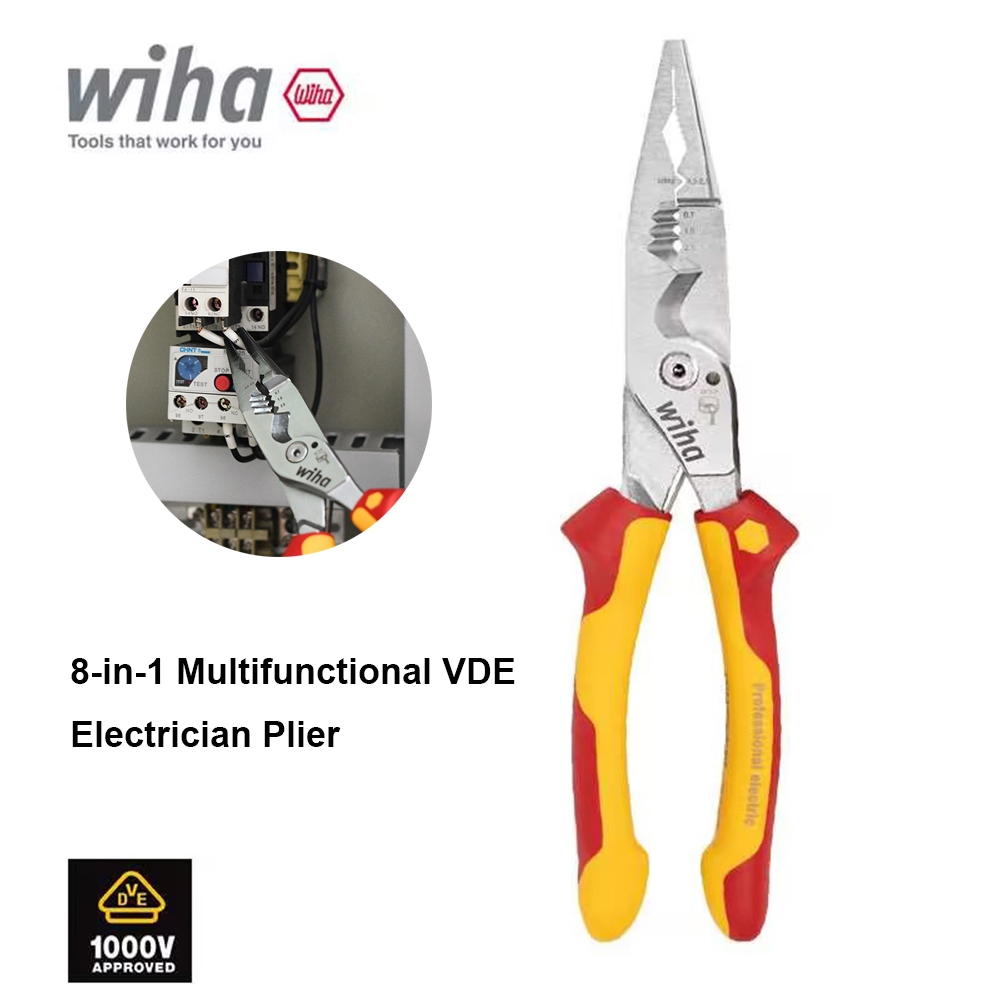 Wiha 45489 8-in-1 Multifunctional VDE Insulated Electrician Plier for ...