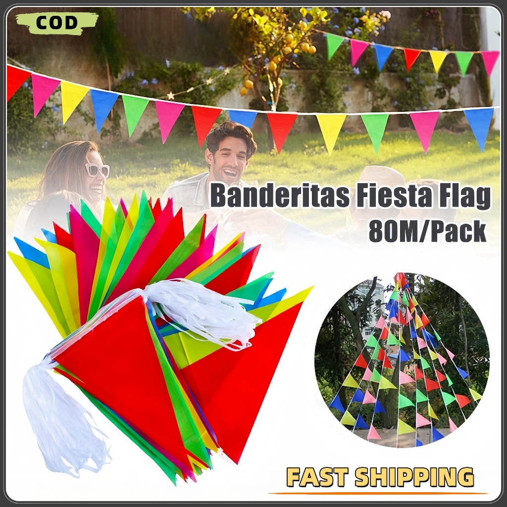 80 Meter Fiesta Flag Multicolor Bunting Triangle Flags Birthday Party ...