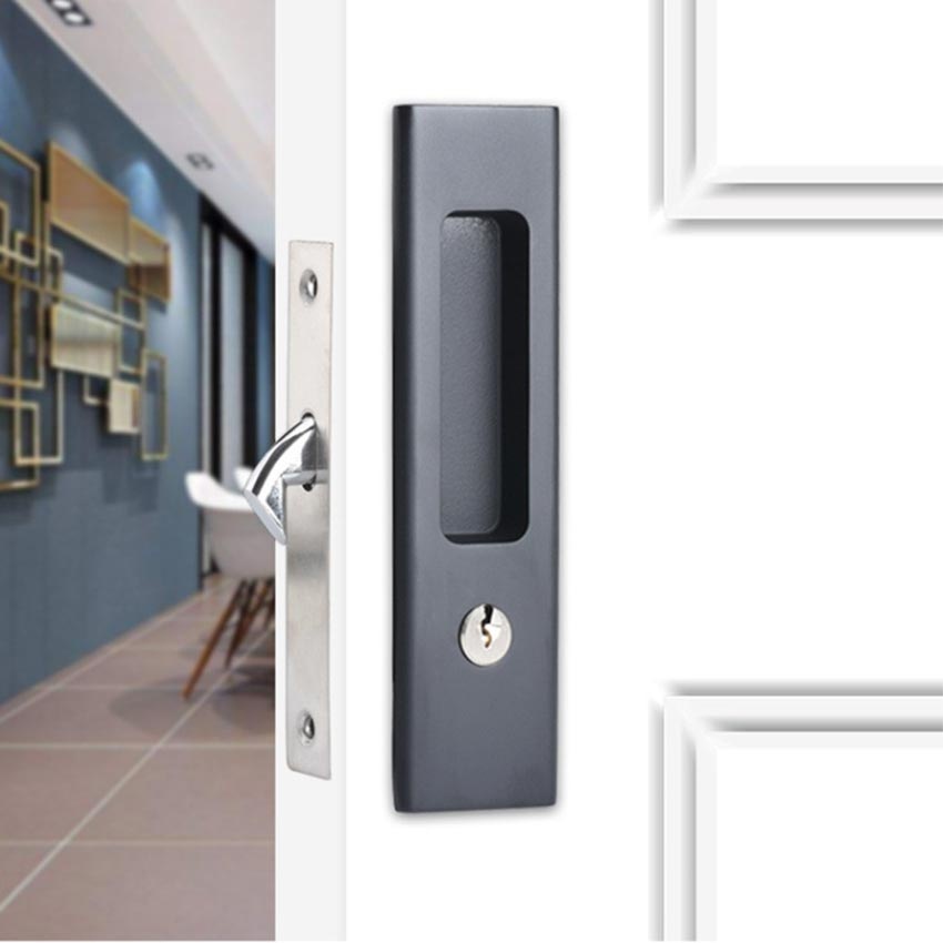Black Sliding Door Lock With Key Recessed Handle Invisible | Shopee ...