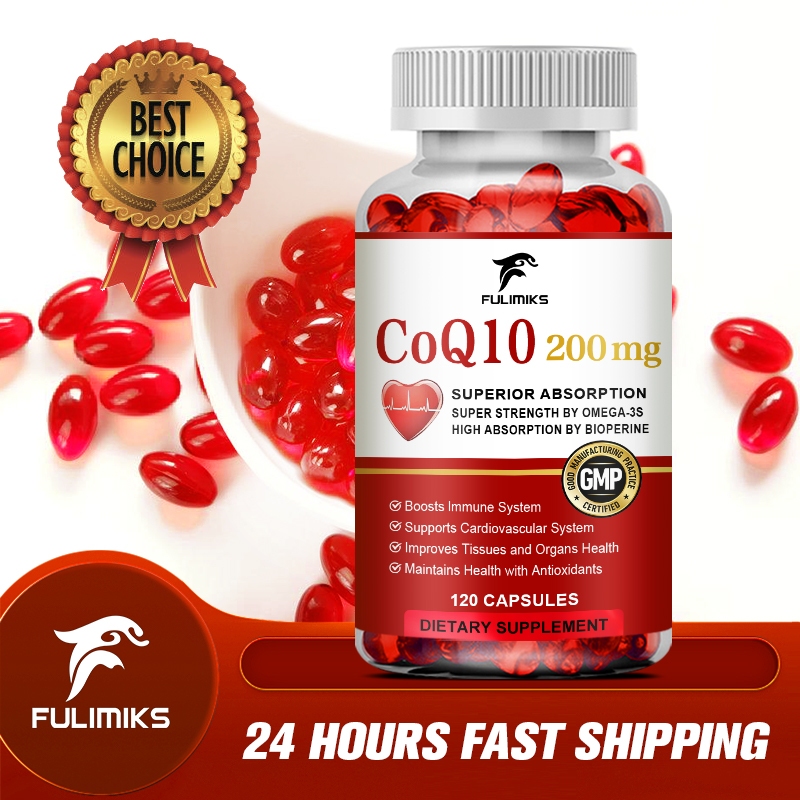 CoQ10 200 MG Capsules, Active CoQ10 Ubiquinol Supplement for Antioxidant, Heart, Brain ...