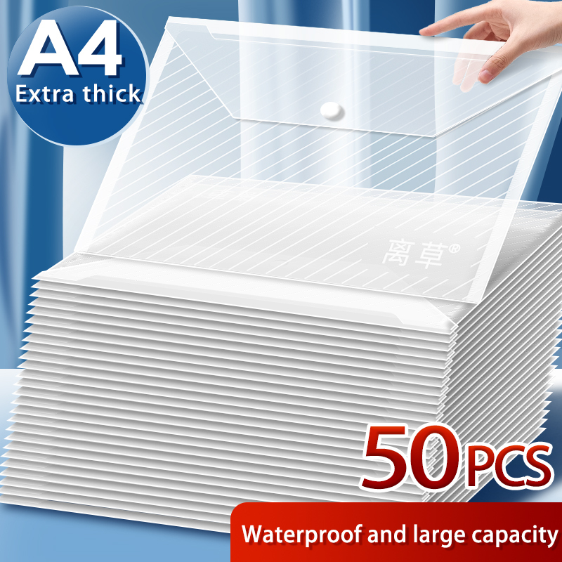 A4 High Capacity Waterproof Button Folder:Transparent File Cases ...