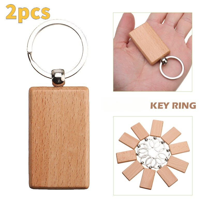 2pcs Plain Wooden Keyring Keychain Gift Charm Tag Wood Key Ring Chain ...