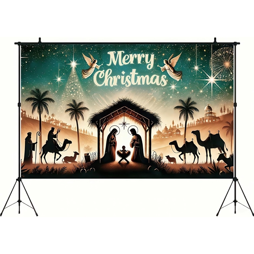 7x5ft Christmas Photography Backdrop Nativity Scene with Angels and ...