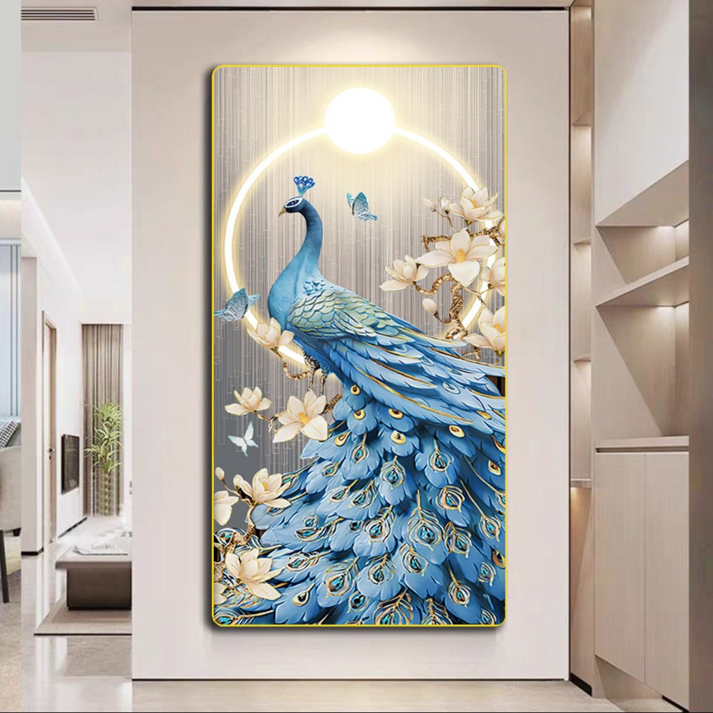 Peacock entryway crystal porcelain painting aisle wall painting sofa ...
