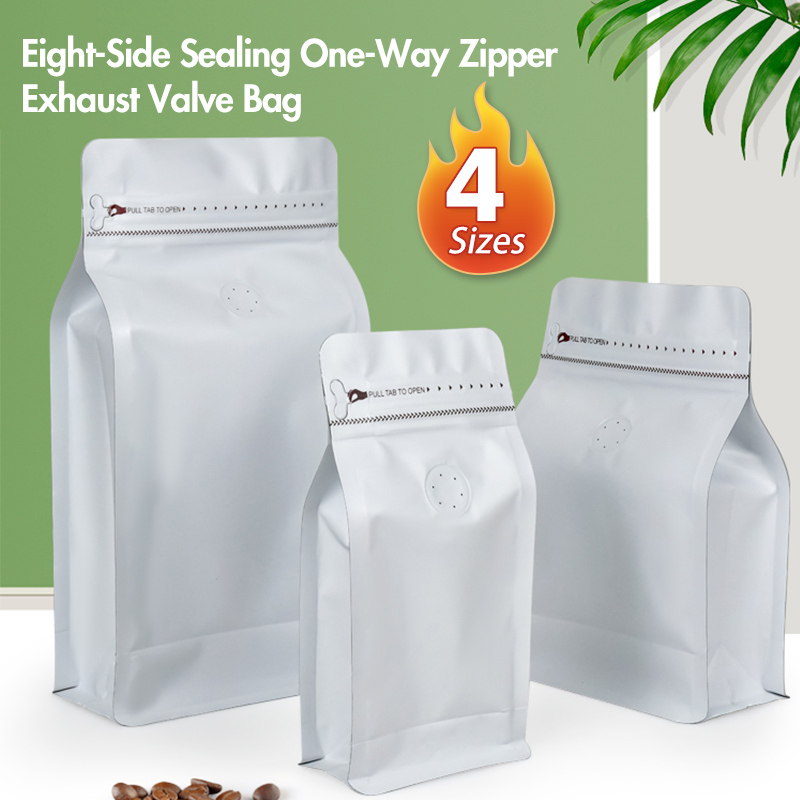 50pcs White Matte Coffee Stand Up Pouch With one way air valve and ...