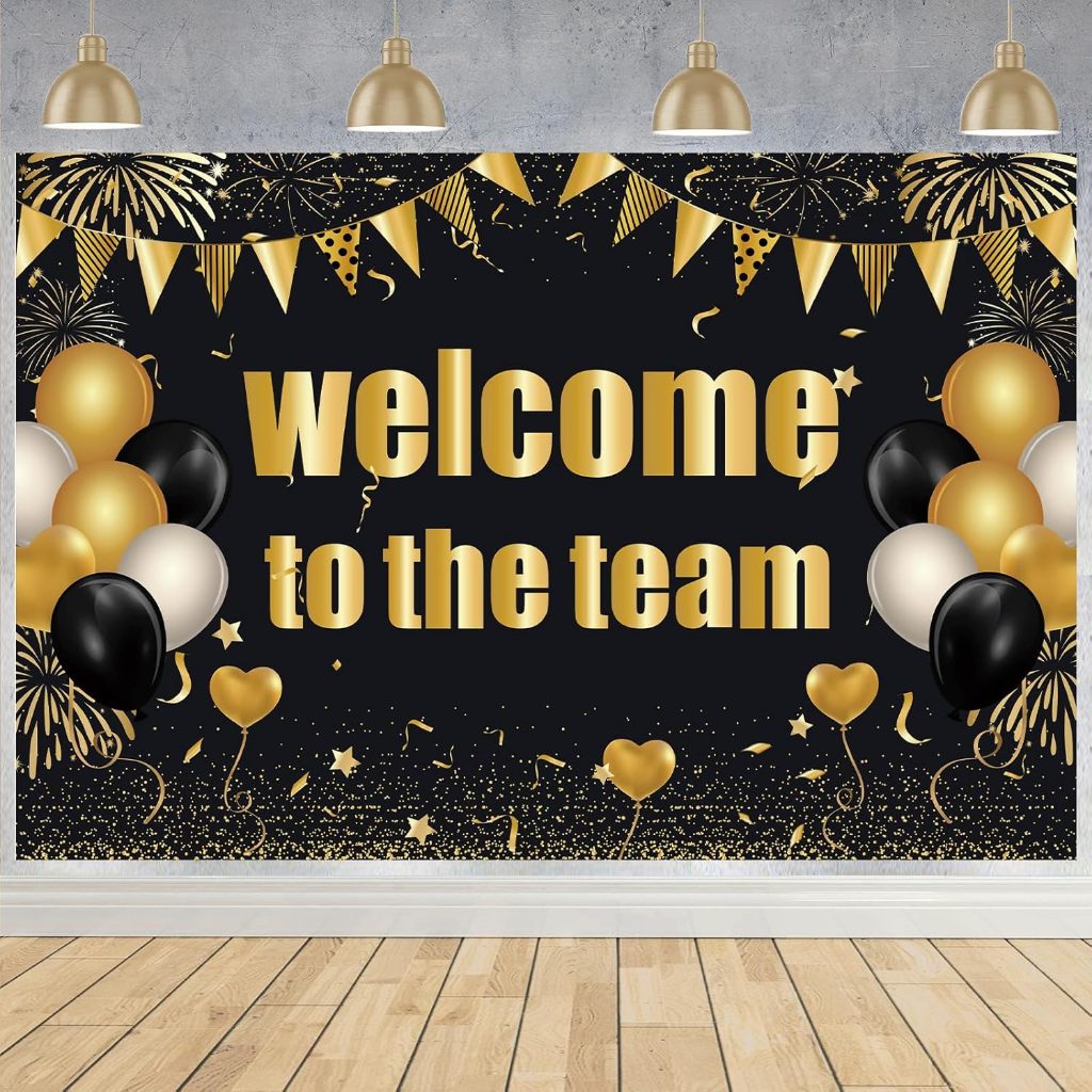 5x3ft Welcome to The Team Decorations Backdrop, Black Gold Welcome ...