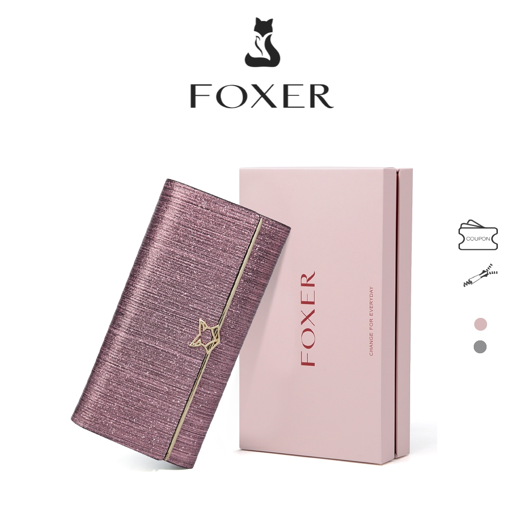 FOXER Women's Cowhide Wallet Fashion Long Wallet Luxury Credit Card Bag ...