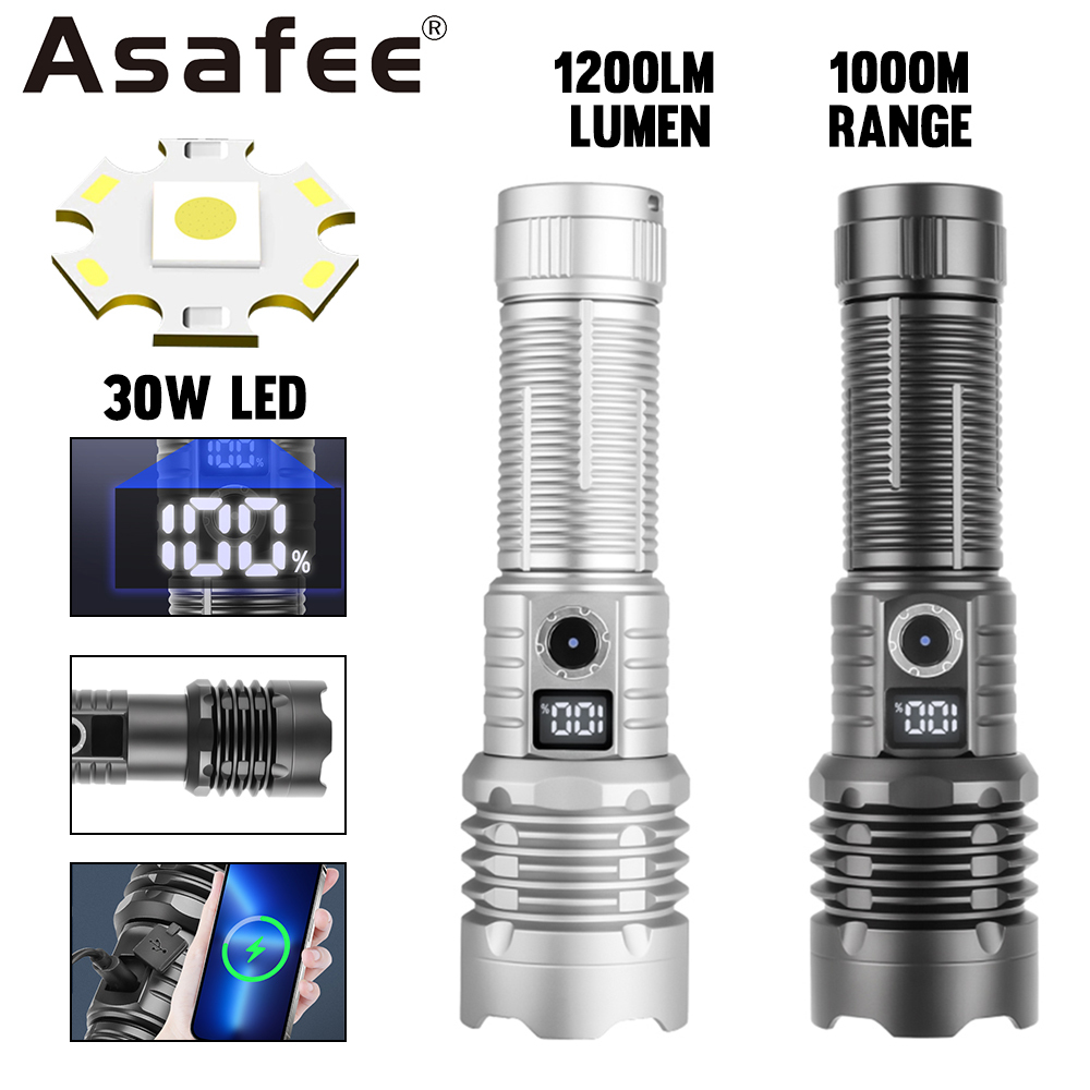 Asafee 8640 Ultra Bright 30W LED Outdoor Flashlight Telescopic Zoom ...
