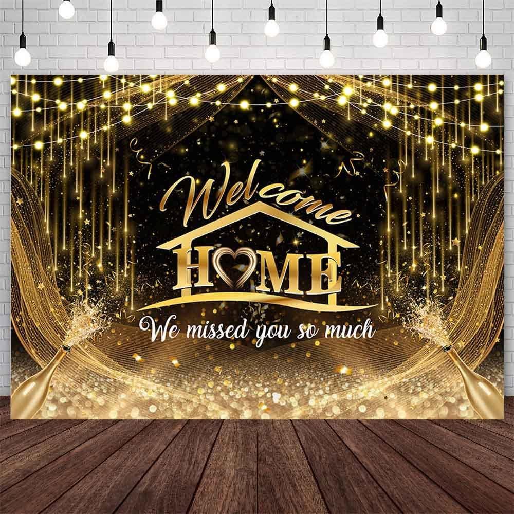 Welcome Home Backdrop We Missed You So Much Decorations Black Gold ...