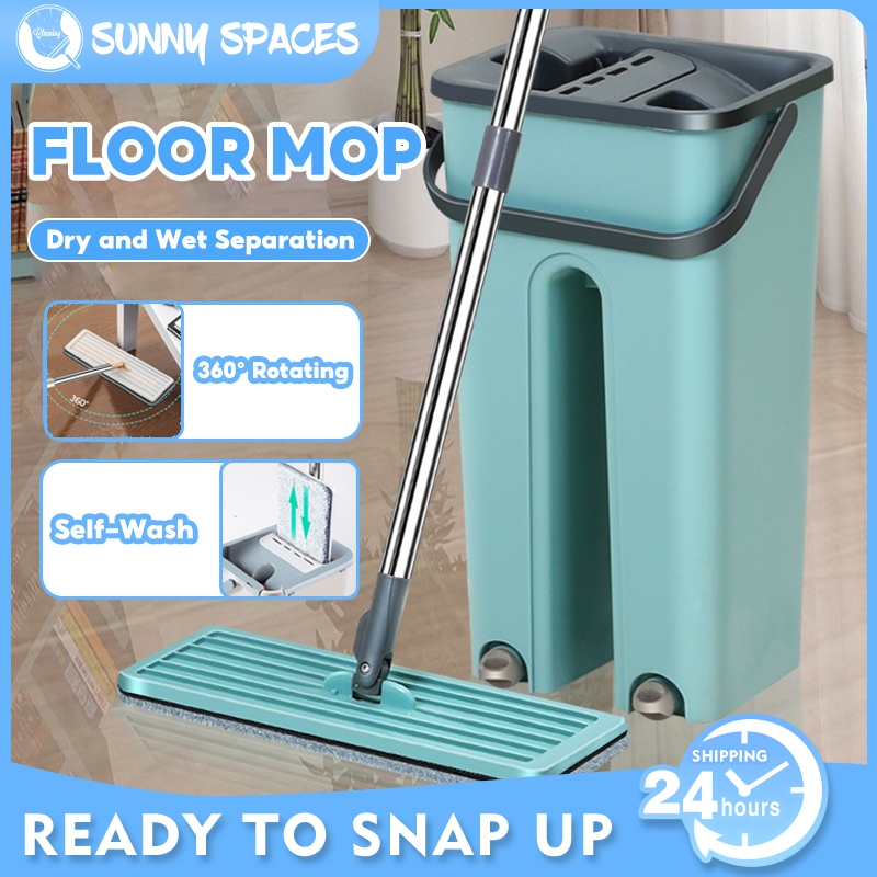 SUNNY SPACES 360° Rotating Floor Mop With Double Mop Bucket Hand Free ...