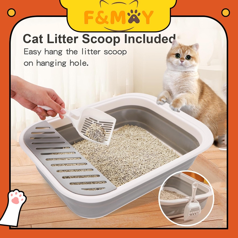 Portable Kitty Cat Litter Box - Travel-Friendly Small Foldable Litter Pan with Sifting & Scoop ...