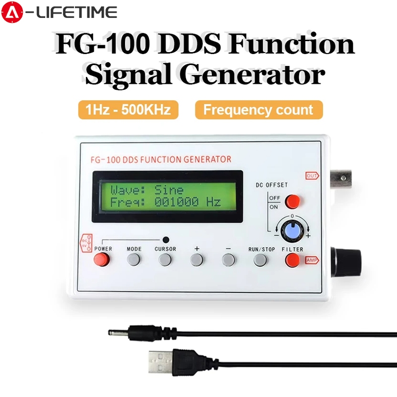 FG-100 DDS Function Signal Generator Portable Frequency Counter 1Hz-500KHz Signal Source Module ...