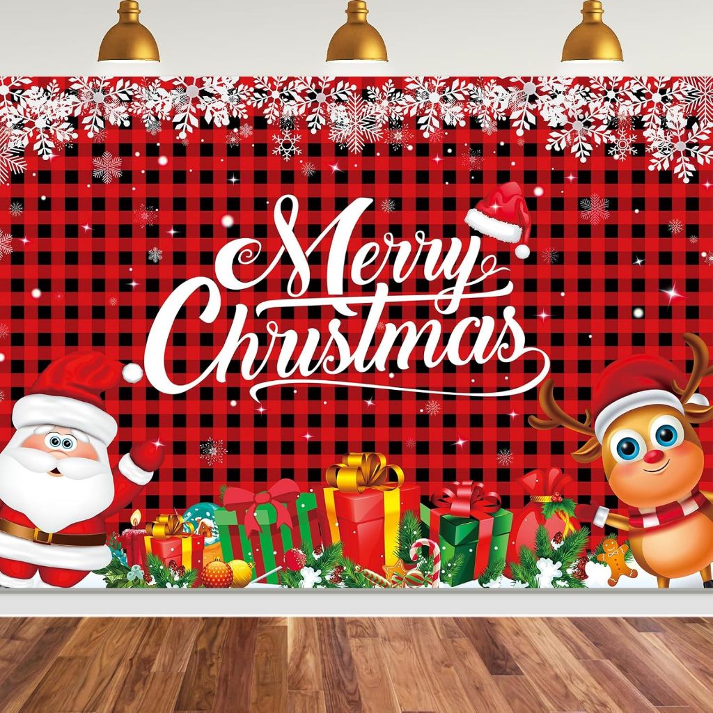 Merry Christmas Photography Backdrop 5x3ft Red and Black Checkered ...