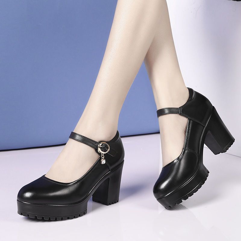 6cm Women's Fashion Black Leather Shoes Classic Heels Office Work Shoes ...