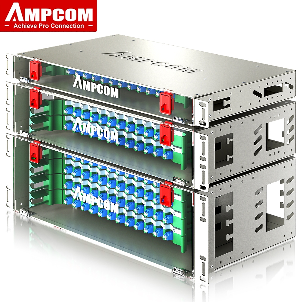 AMPCOM 24 to 192 Core OM3 OM4 LC Rack Mount Visual Fiber Optic ODF ...