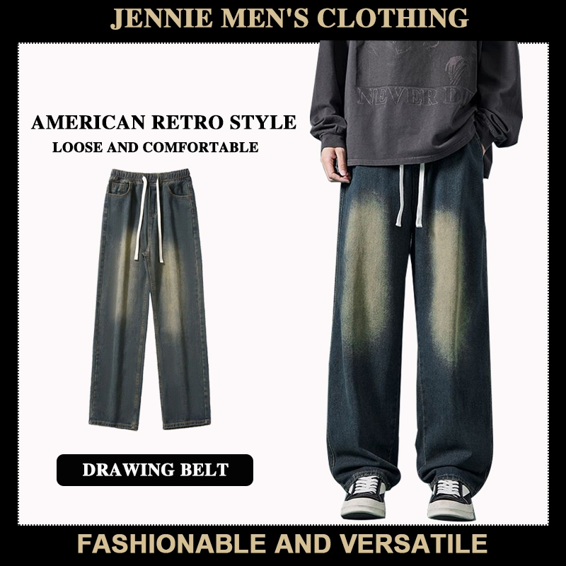 American retro style jeans loose straight maong for men baggy pants men ...